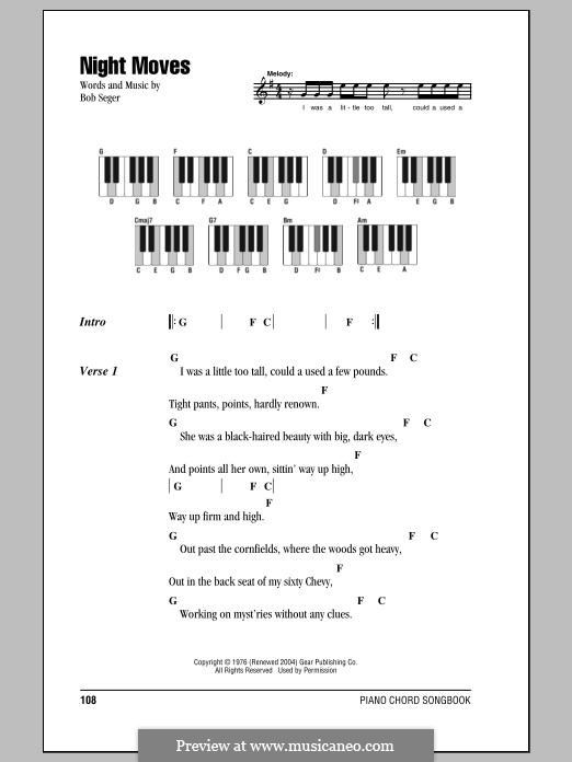 Night Moves by B. Seger - sheet music on MusicaNeo