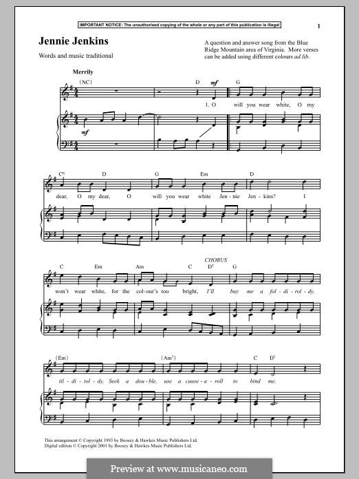Jenny Jenkins by folklore - sheet music on MusicaNeo