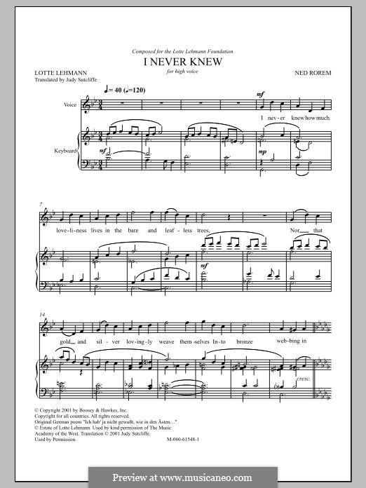 I Never Knew by N. Rorem - sheet music on MusicaNeo