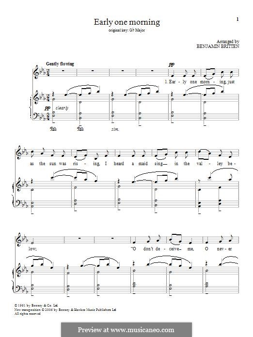Early One Morning by B. Britten - sheet music on MusicaNeo