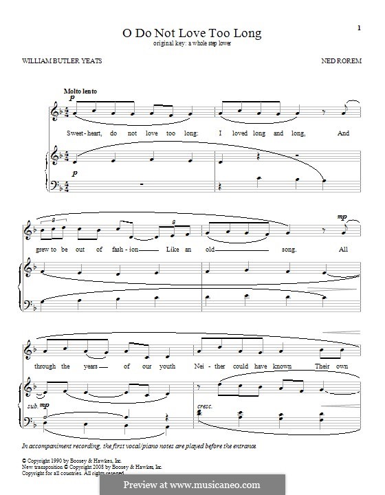 O do not Love Too Long by N. Rorem - sheet music on MusicaNeo