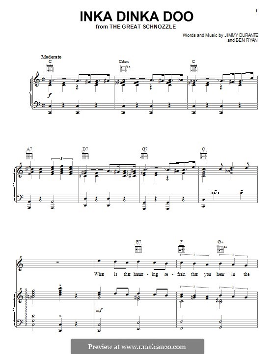 Inka Dinka Doo by J. Durante, B. Ryan - sheet music on MusicaNeo