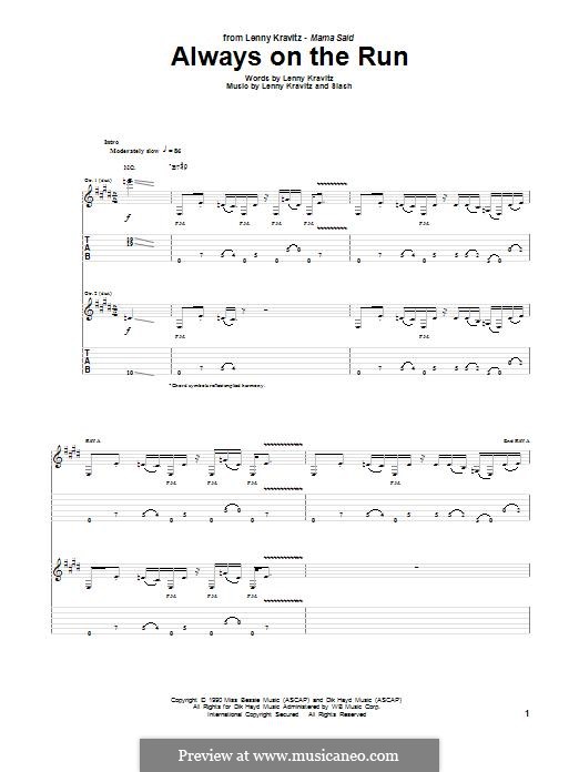 Always on the Run by Slash, L. Kravitz - sheet music on MusicaNeo