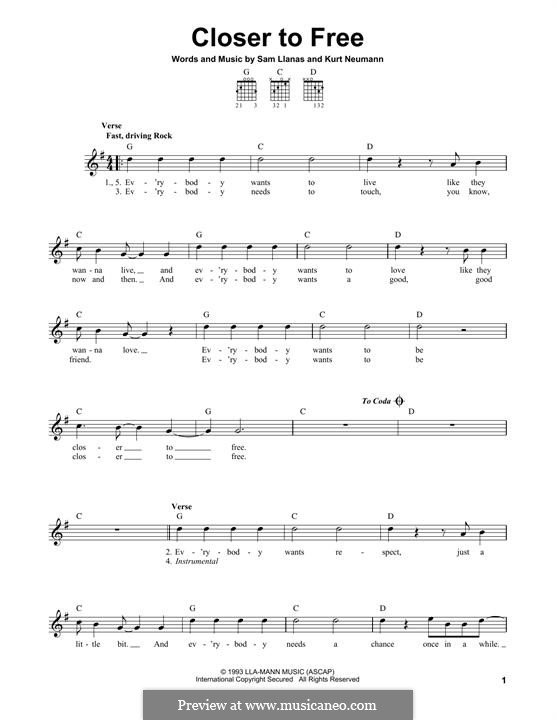 Closer To Free (BoDeans) by K. Neumann, S. Llanas on MusicaNeo