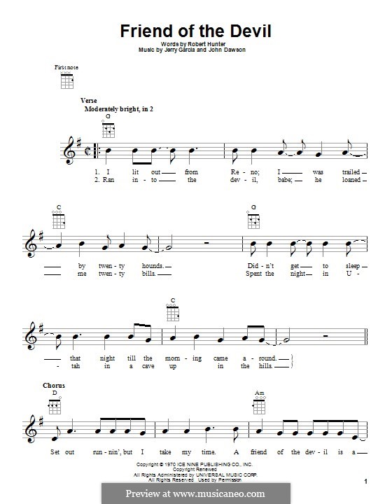 Friend of the Devil (Grateful Dead) by J. Garcia, R. Hunter, J. Dawson ...