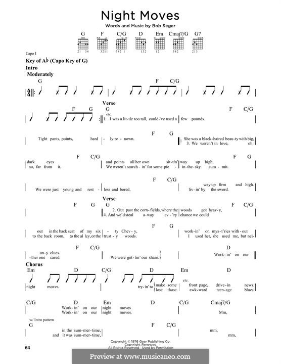 Night Moves by B. Seger - sheet music on MusicaNeo