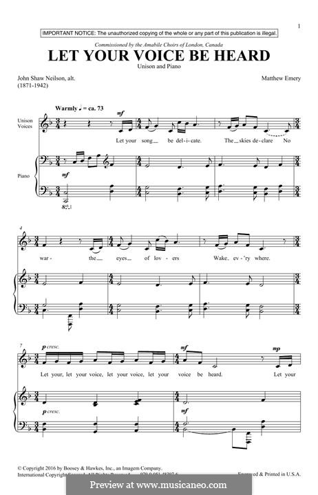 Let Your Voice Be Heard by M. Emery - sheet music on MusicaNeo
