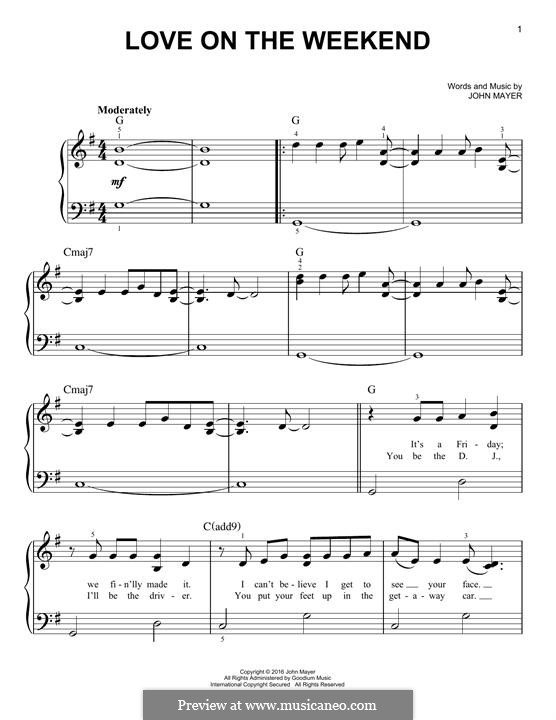 Love on the Weekend by J. Mayer - sheet music on MusicaNeo