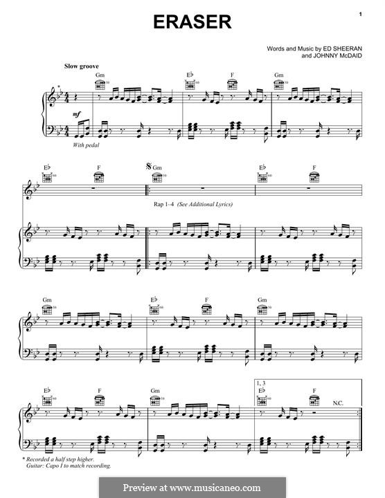 Eraser by E. Sheeran, J. McDaid - sheet music on MusicaNeo