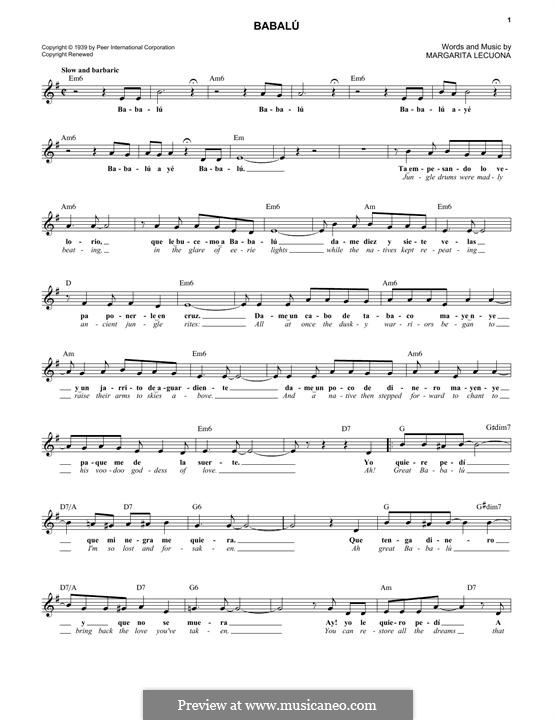 Babalu by M. Lecuona - sheet music on MusicaNeo