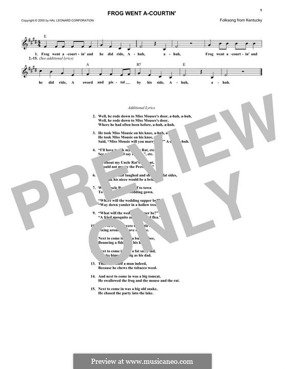 Frog Went A-Courtin' by folklore - sheet music on MusicaNeo