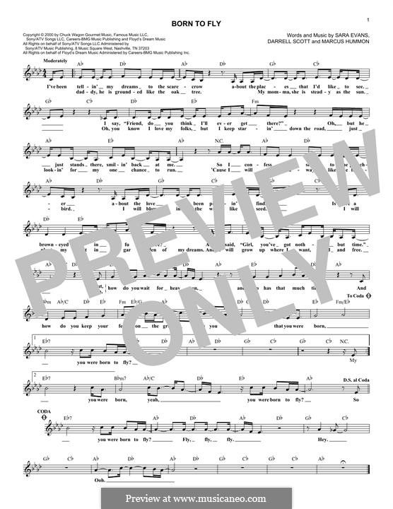 Born to Fly (Sara Evans) by D. Scott, M. Hummon - sheet music on MusicaNeo