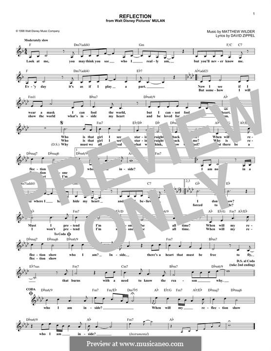 Reflection (from Disney's Mulan) by M. Wilder - sheet music on MusicaNeo