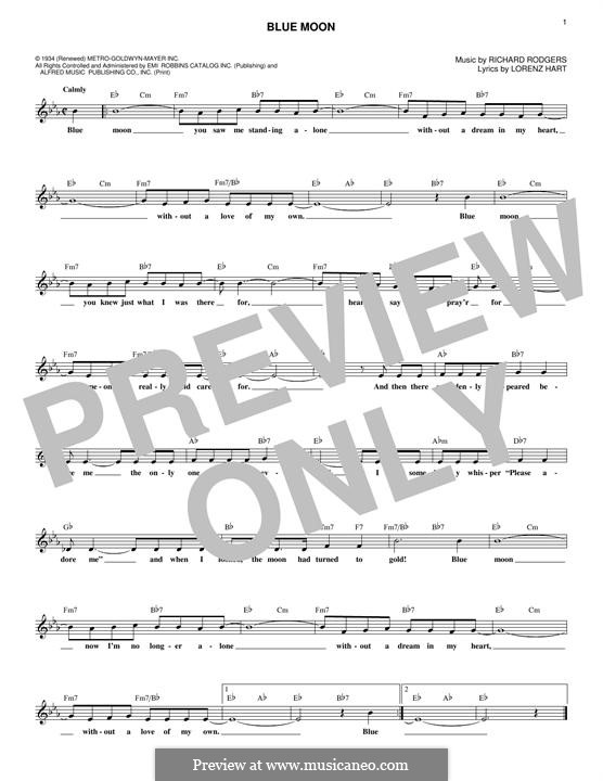 Blue Moon by R. Rodgers - sheet music on MusicaNeo
