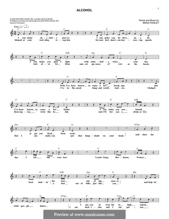 Alcohol by B. Paisley - sheet music on MusicaNeo