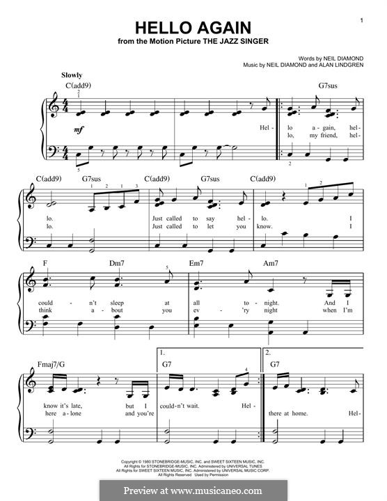 Hello Again by A. Lindgren - sheet music on MusicaNeo