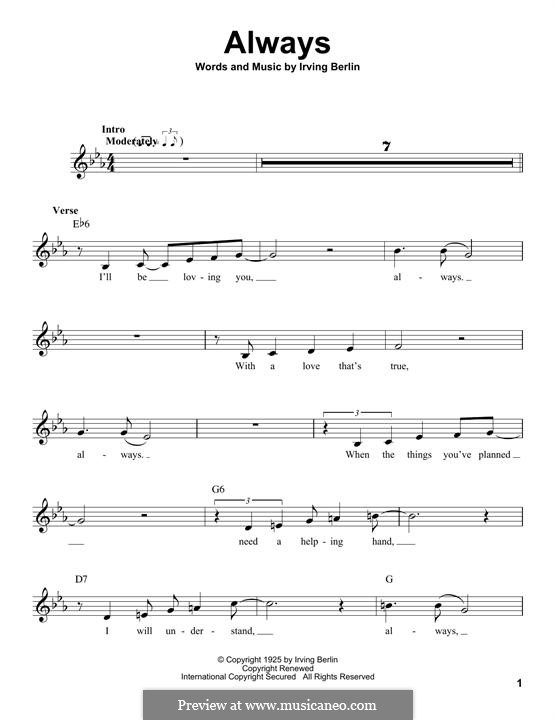 Always by I. Berlin - sheet music on MusicaNeo