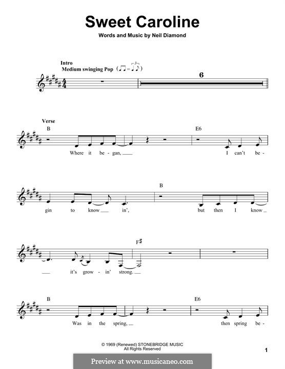 Sweet Caroline by N. Diamond - sheet music on MusicaNeo