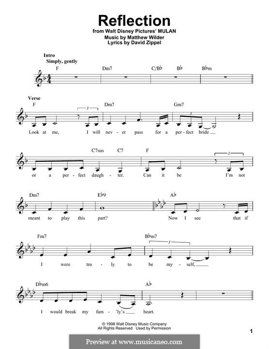 Reflection (from Disney's Mulan) by M. Wilder - sheet music on MusicaNeo