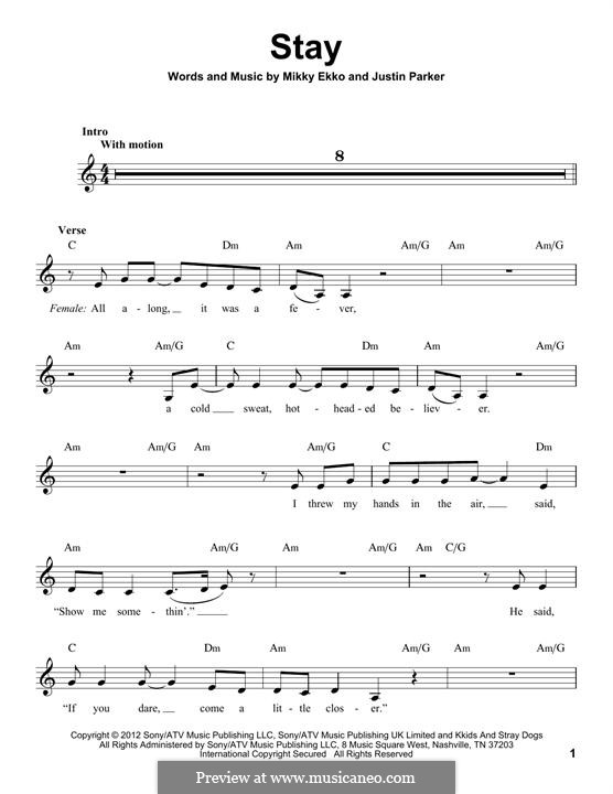 Stay (Rihanna) by J. Parker, E. Loelv, M. Ekko - sheet music on MusicaNeo