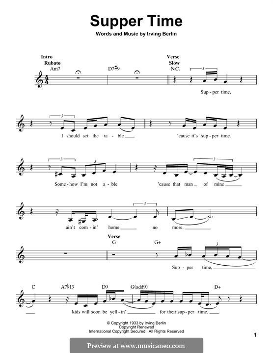 Supper Time by I. Berlin - sheet music on MusicaNeo