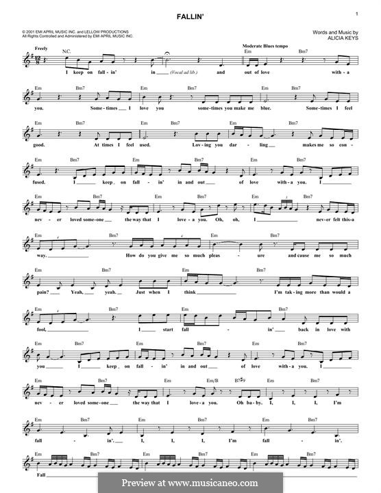 Fallin' by Alicia Keys - sheet music on MusicaNeo