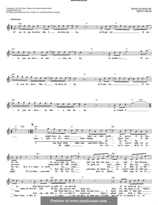 Miracles (Jefferson Starship) by M. Balin - sheet music on MusicaNeo