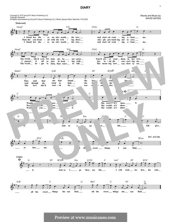 Diary (Bread) by D. Gates - sheet music on MusicaNeo