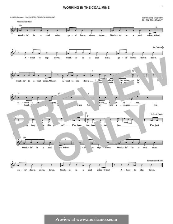 Working in the Coal Mine (Devo) by A. Toussaint - sheet music on MusicaNeo