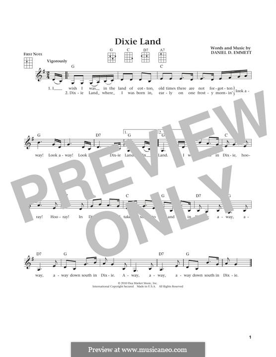 Dixie Land by D.D. Emmett - sheet music on MusicaNeo