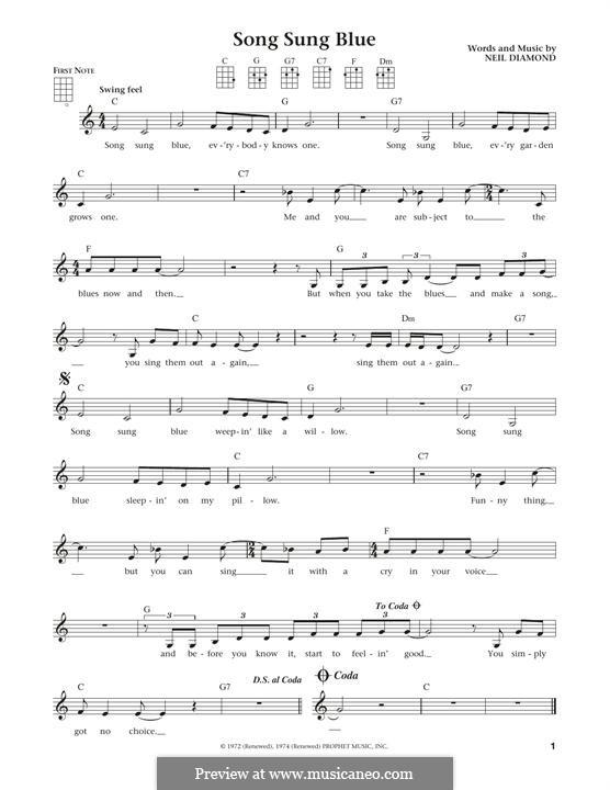 Song Sung Blue by N. Diamond - sheet music on MusicaNeo