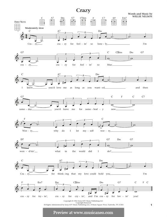 Crazy (Patsy Cline) by W. Nelson - sheet music on MusicaNeo