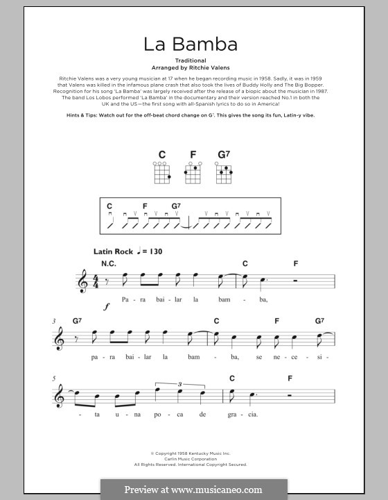 La Bamba (Los Lobos) by R. Valens - sheet music on MusicaNeo