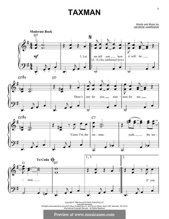 Taxman (The Beatles) by G. Harrison - sheet music on MusicaNeo