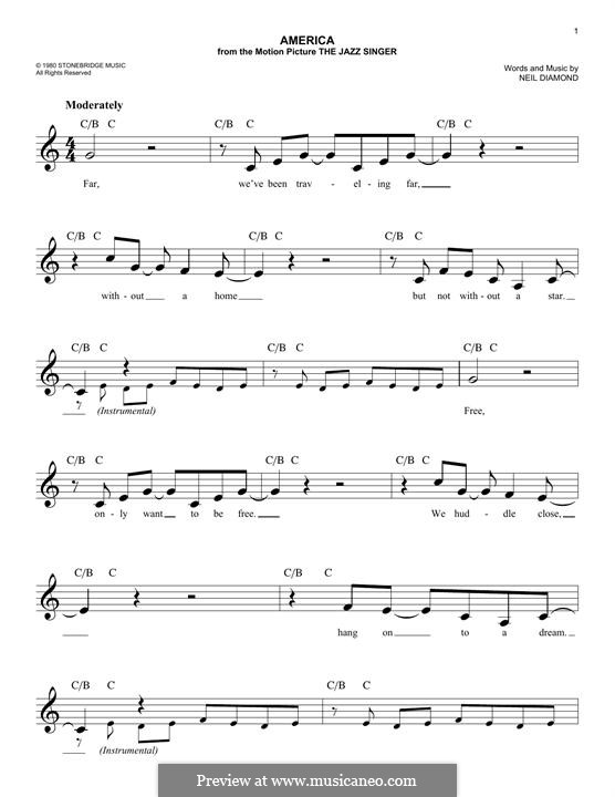 America by N. Diamond - sheet music on MusicaNeo