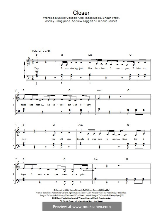 Closer (The Chainsmokers) by I. Slade, J. King, A. Taggart, A ...