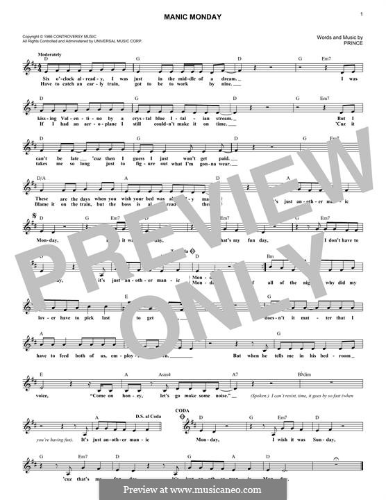Manic Monday (The Bangles) by Prince - sheet music on MusicaNeo