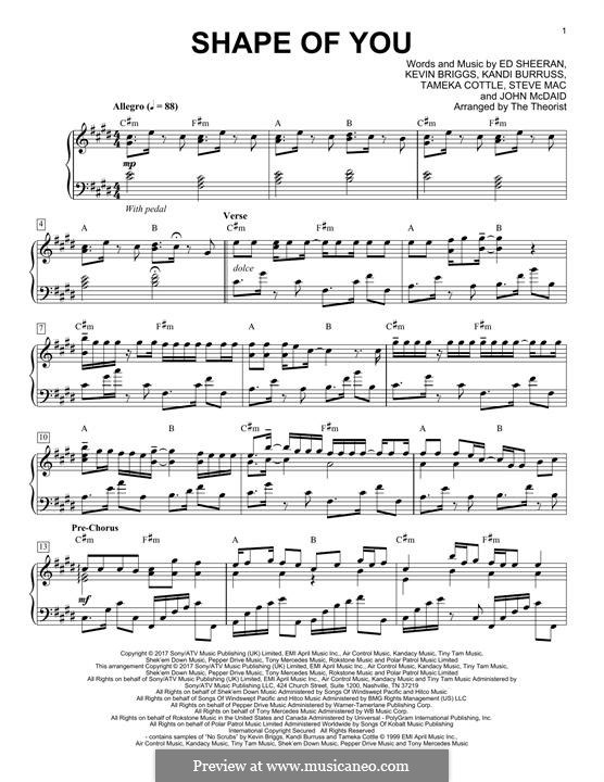 Shape Of You by E. Sheeran, Steve Mac, J. McDaid - sheet music on MusicaNeo