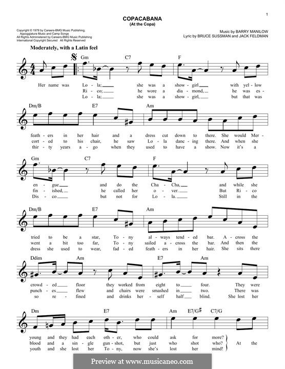 Copacabana (At the Copa) by B. Manilow - sheet music on MusicaNeo