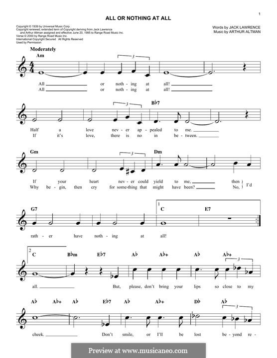 All or Nothing at All by A. Altman, J. Lawrence - sheet music on MusicaNeo