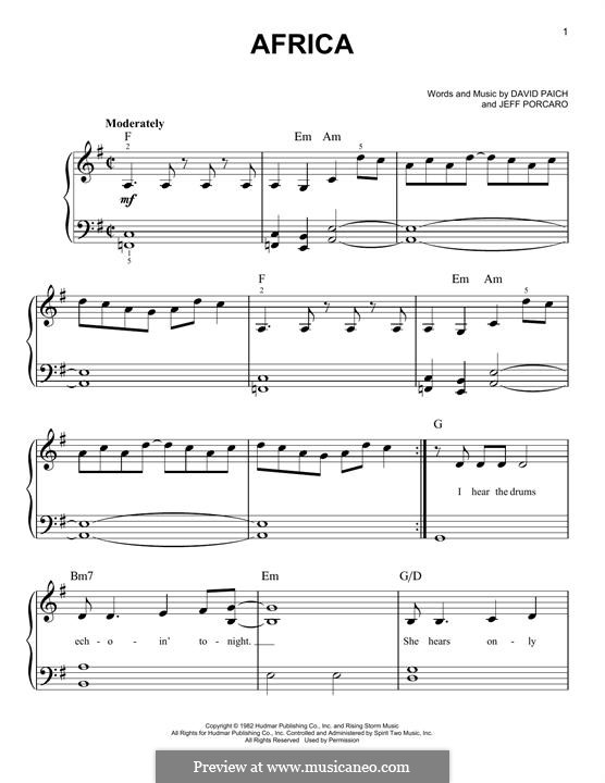 Africa (Toto) by D. Paich, J. Porcaro - sheet music on MusicaNeo