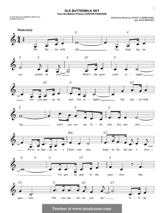 Ole Buttermilk Sky by H. Carmichael, J. Brooks - sheet music on MusicaNeo