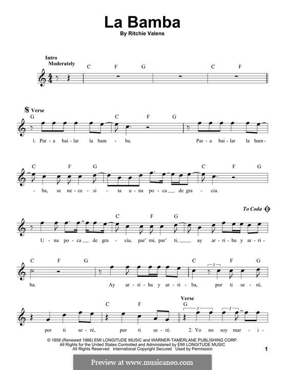 La Bamba (Los Lobos) by R. Valens - sheet music on MusicaNeo