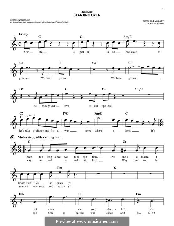 (Just Like) Starting Over by J. Lennon - sheet music on MusicaNeo