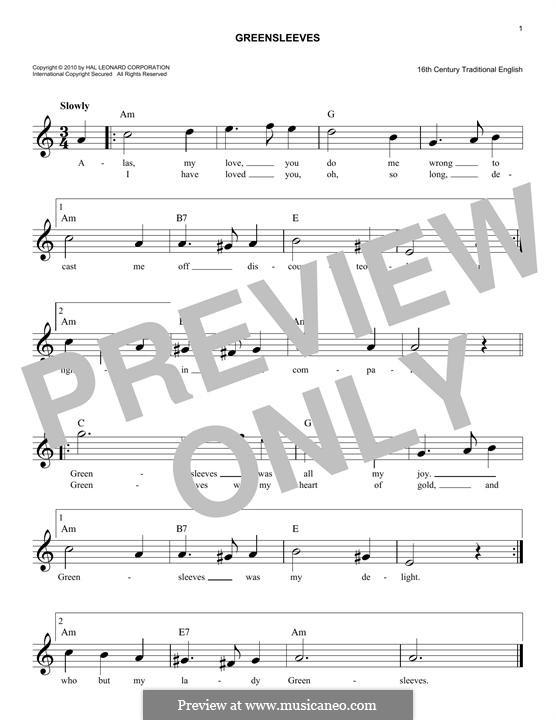 Vocal version (Greensleeves) by folklore - sheet music on MusicaNeo