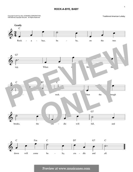 Rock-A-Bye, Baby by folklore - sheet music on MusicaNeo