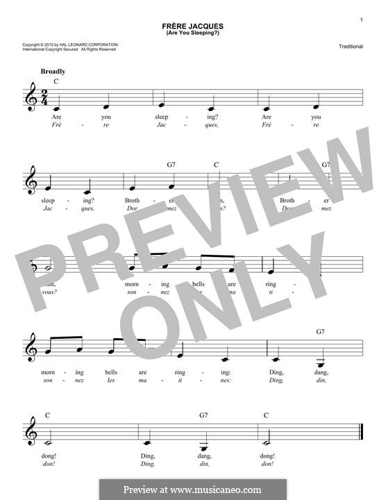 Frere Jacques (Are You Sleeping?) by folklore - sheet music on MusicaNeo