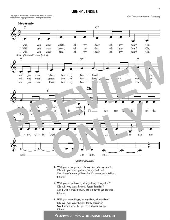Jenny Jenkins by folklore - sheet music on MusicaNeo