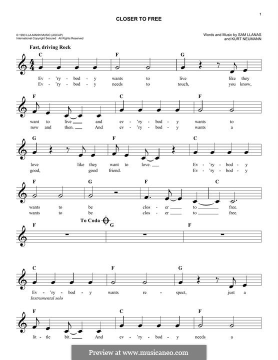 Closer To Free (BoDeans) by K. Neumann, S. Llanas on MusicaNeo