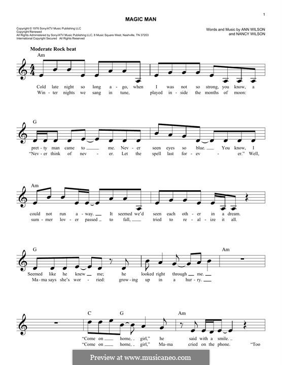 Magic Man (Heart) by A. Wilson, N. Wilson - sheet music on MusicaNeo